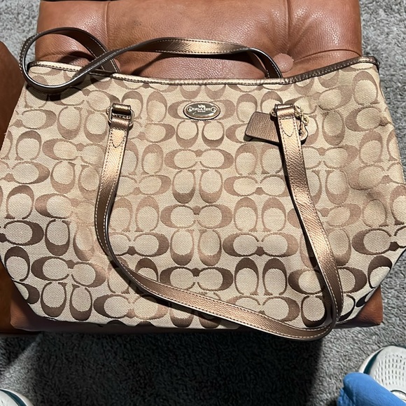 Coach | Bags | Tan Coach Logo Tote | Poshmark